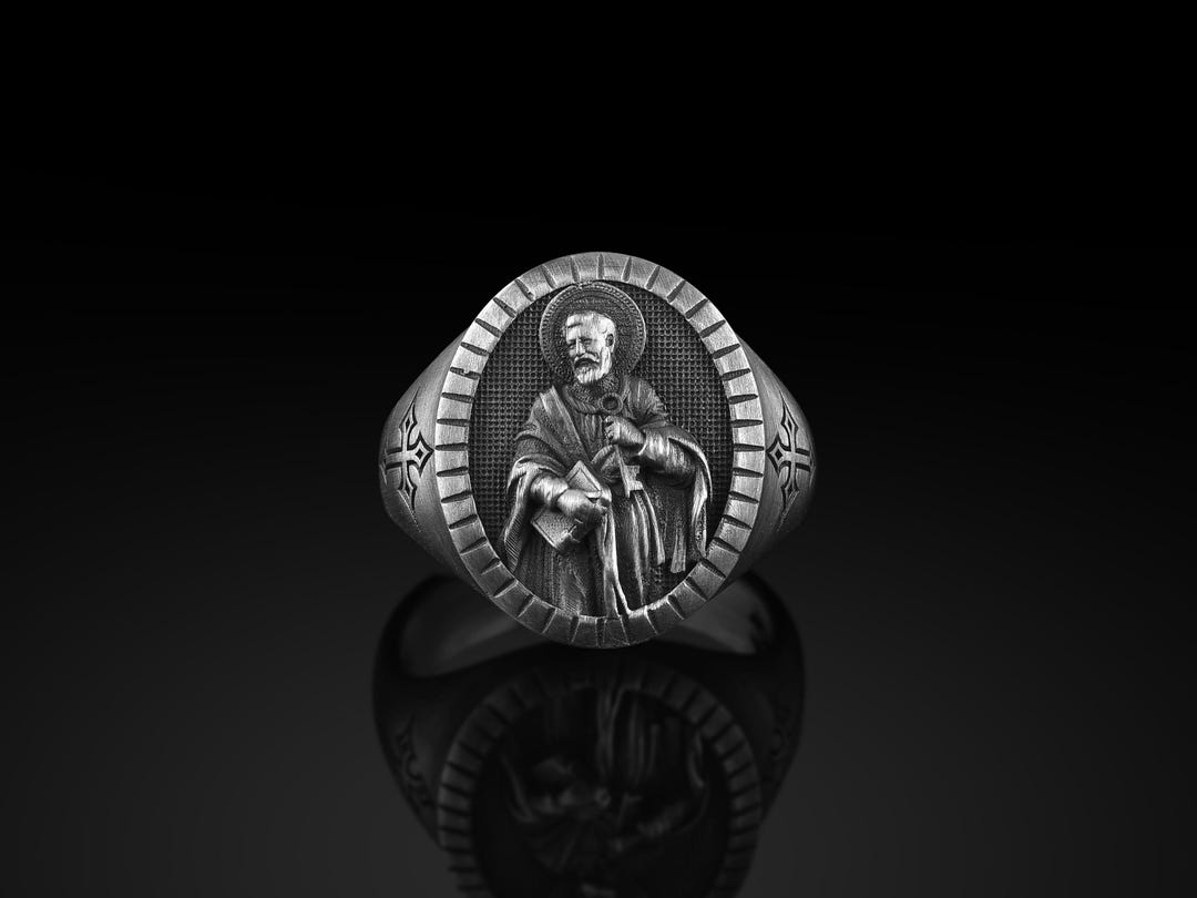 Oxidized Sterling Silver Saint Peter Signet Ring for Ring, Religious ...