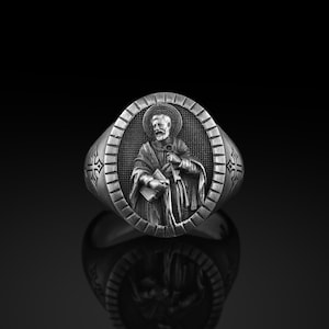 Oxidized Sterling Silver Saint Peter Signet Ring for Ring, Religious ...