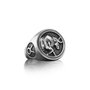 Taurus Pinky Signet Ring for Men, Oxidized Zodiac Sign Signet Ring in ...