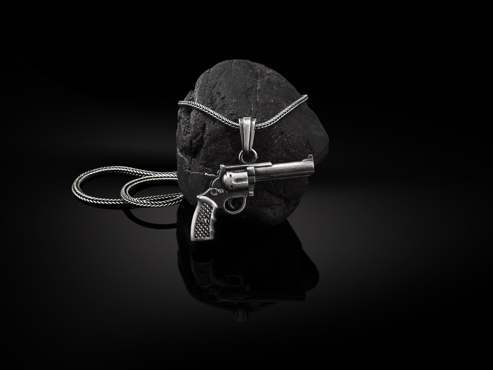 Silver Large Pistol Mens Necklace Pistol Revolver Charm - Etsy