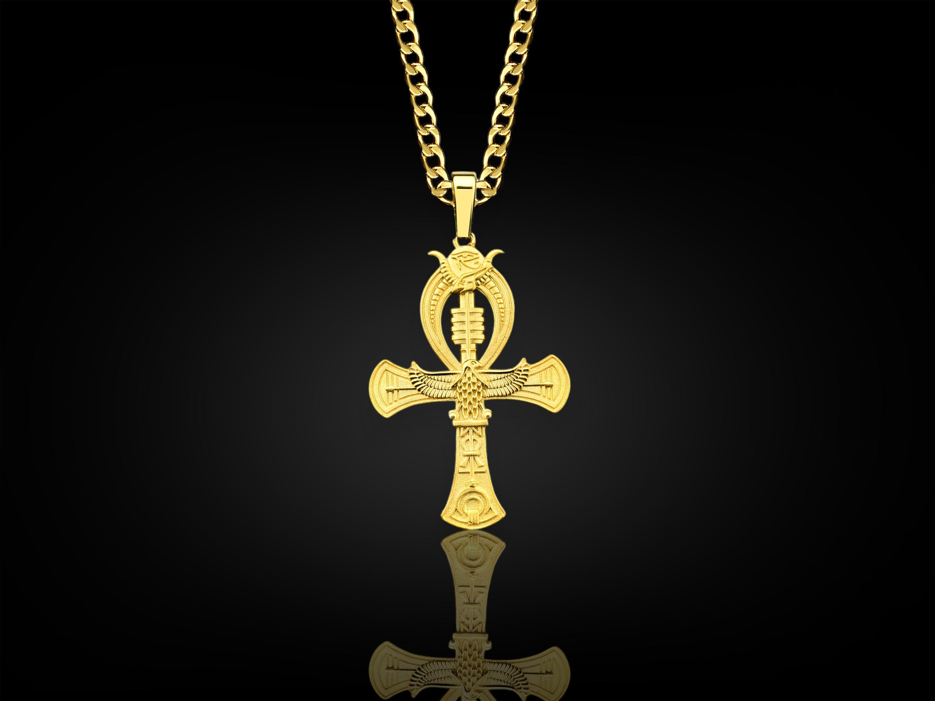 Custom Engraved 14k Gold Ankh Egyptian Men Necklace, 10k Egyptian Cross ...