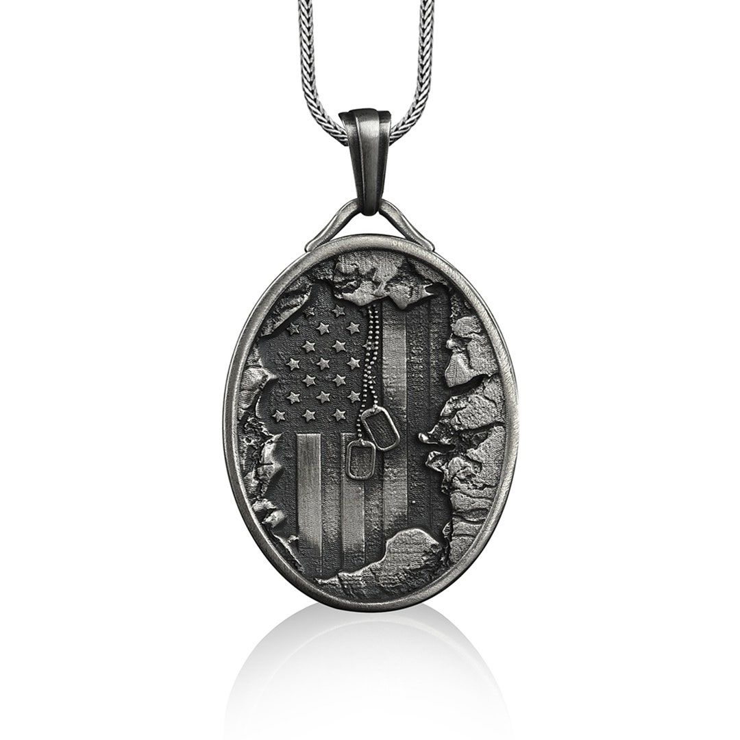 Usa Flag Mens Soldier Necklace in Silver, American Flag Patriotic ...