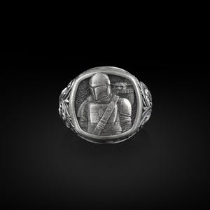 The Mandalorian With Baby Yoda Grogu, Silver Square Signet Ring ...