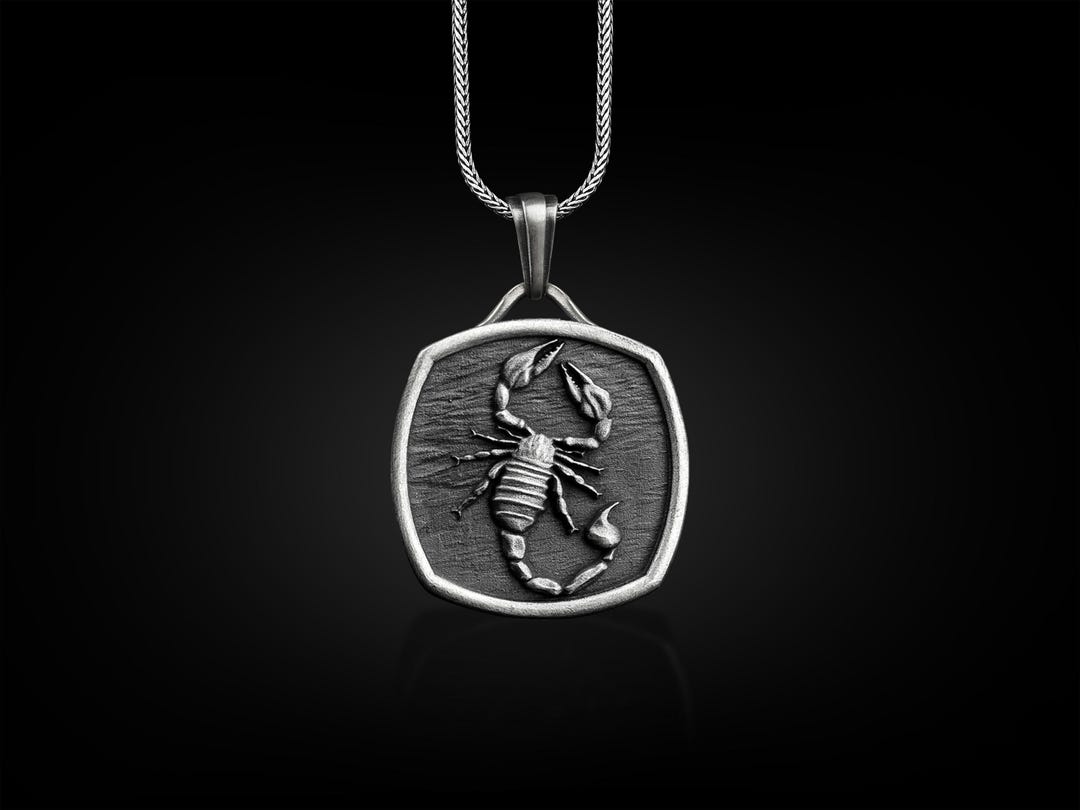 Engraved Scorpion Pendant Necklace in Silver, Personalized Animal ...