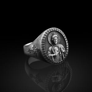 Handmade Saint Jude Signet Ring for Mens, Sterling Silver Religious ...