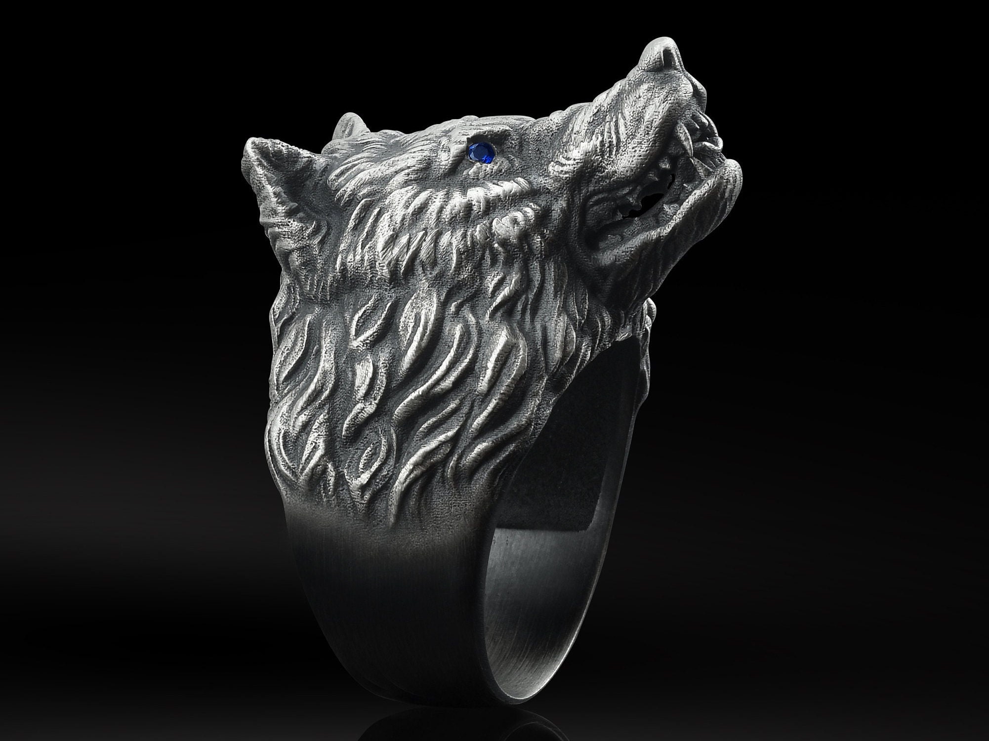 Signet Men Wolf Ring Silver Wolf Head Ring Wild Wolf Men | Etsy