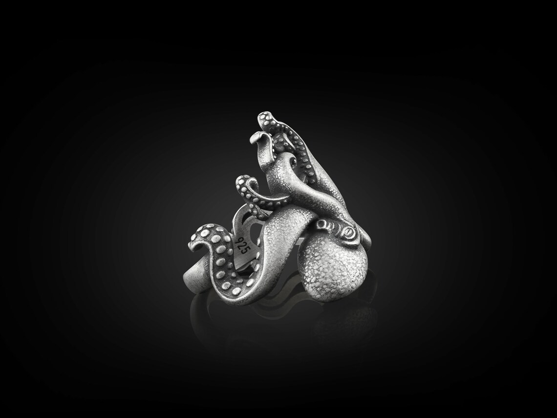Octopus Unique Mens Ring in Silver Kraken Ring for Boyfriend - Etsy