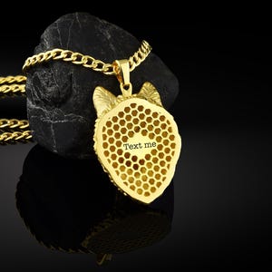 18k Gold Wolf Necklace, 14k Gold Mens Wolf Pendant With Cuban Chain ...