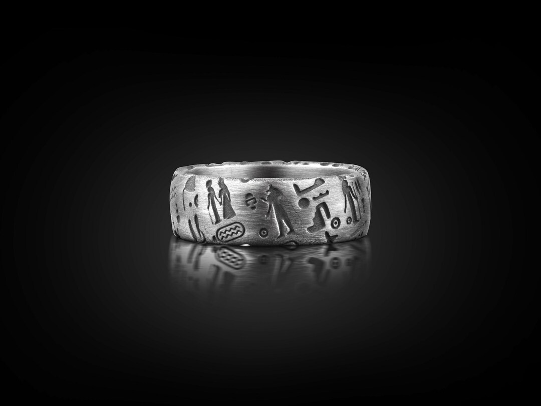 Ancient Egyptian Hieroglyphics Ring for Men, Sterling Silver Men Symbol ...