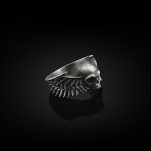 Winged Skull Handmade Sterling Silver Men Ring, Winged Skull Gothic ...