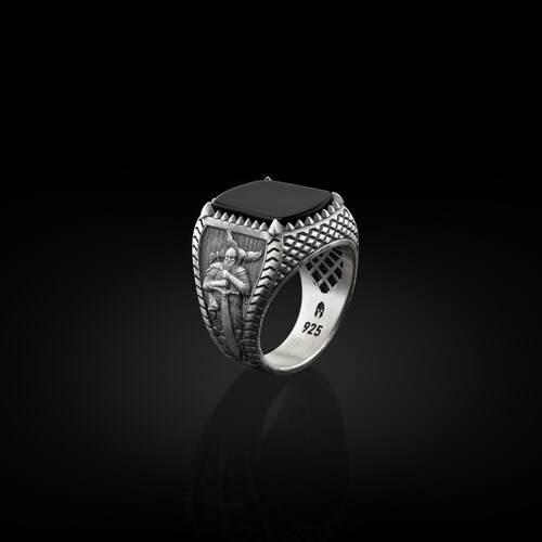 Viking God Kratos Signet Men Ring Sterling Silver - Etsy