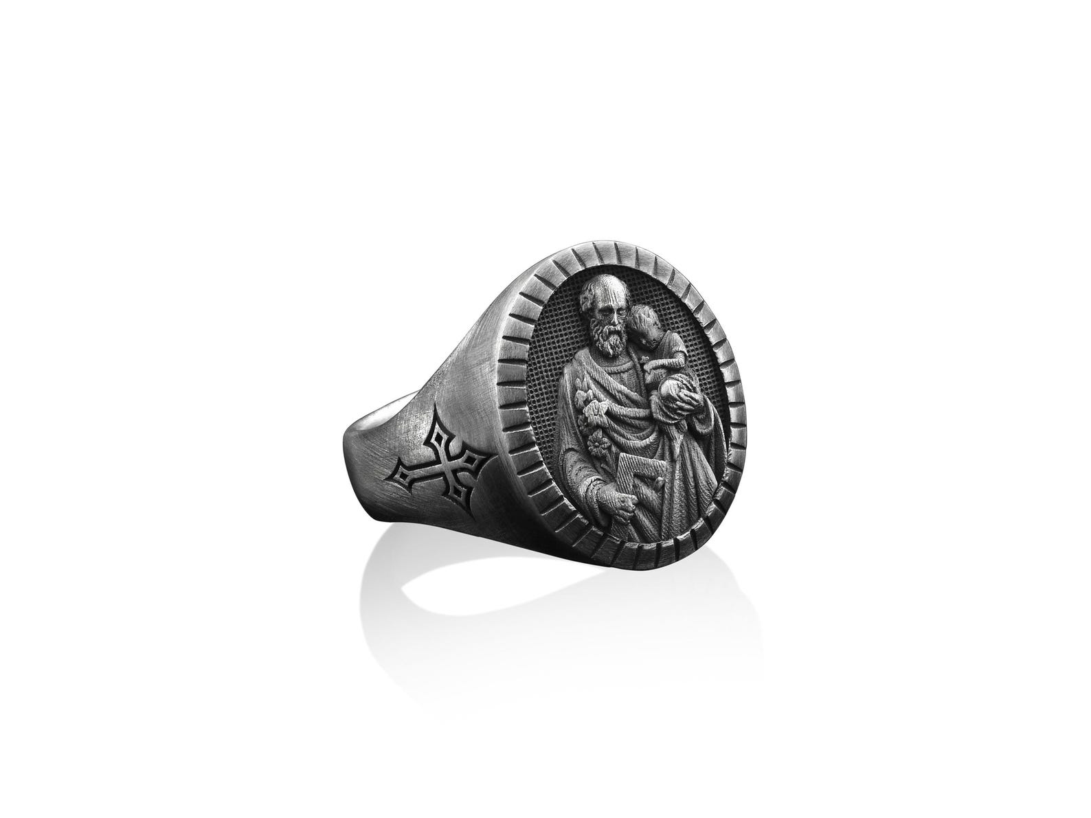 Handmade Christan Saint Joseph Signet Ring for Men, Sterling Silver ...