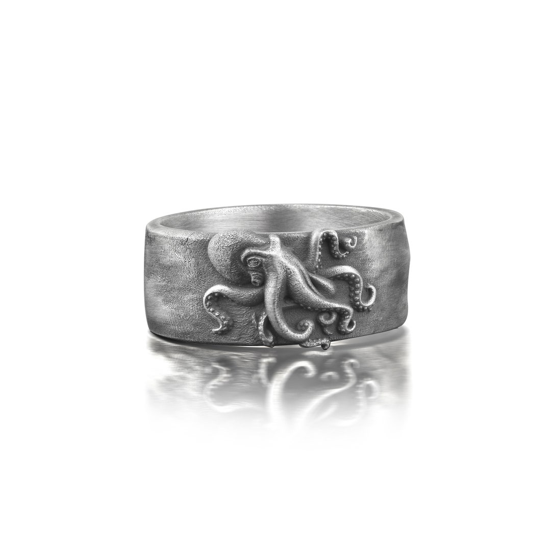Octopus Oxidized Silver Mens Ring, Sterling Silver Animal Ring for ...