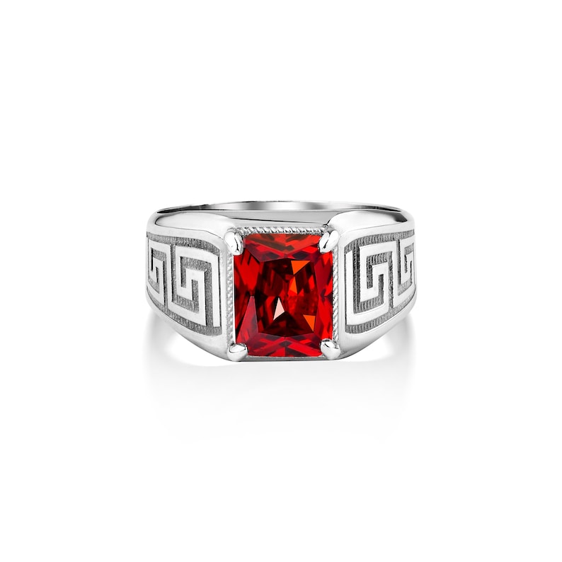 Modern Minimalist Men Rings, Silver Greek Men Rings, Signet Red Ruby ...
