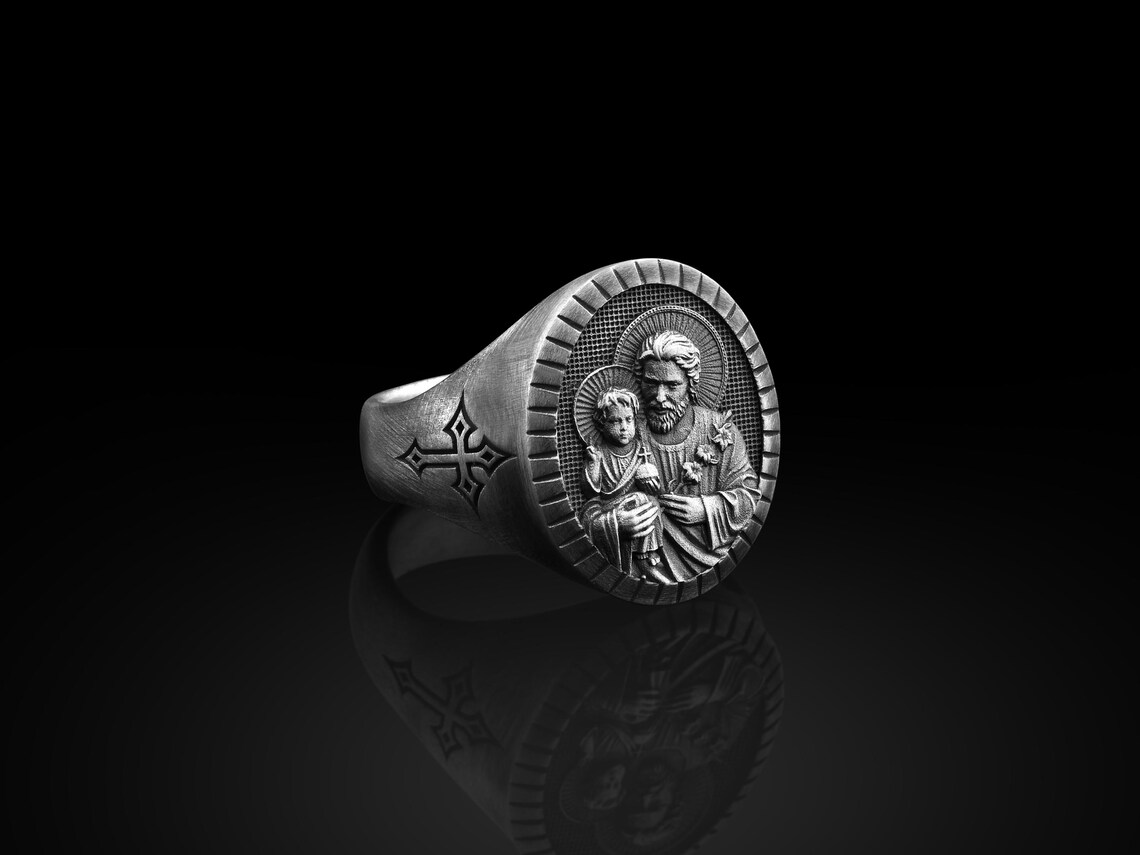 Handmade Saint Joseph Signet Ring for Men , Christian Saint Ring in ...