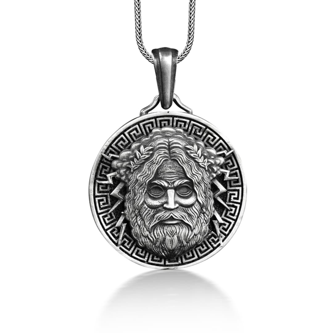Zeus Sky and Lightning God Pendant Necklace for Men in Silver, Greek ...