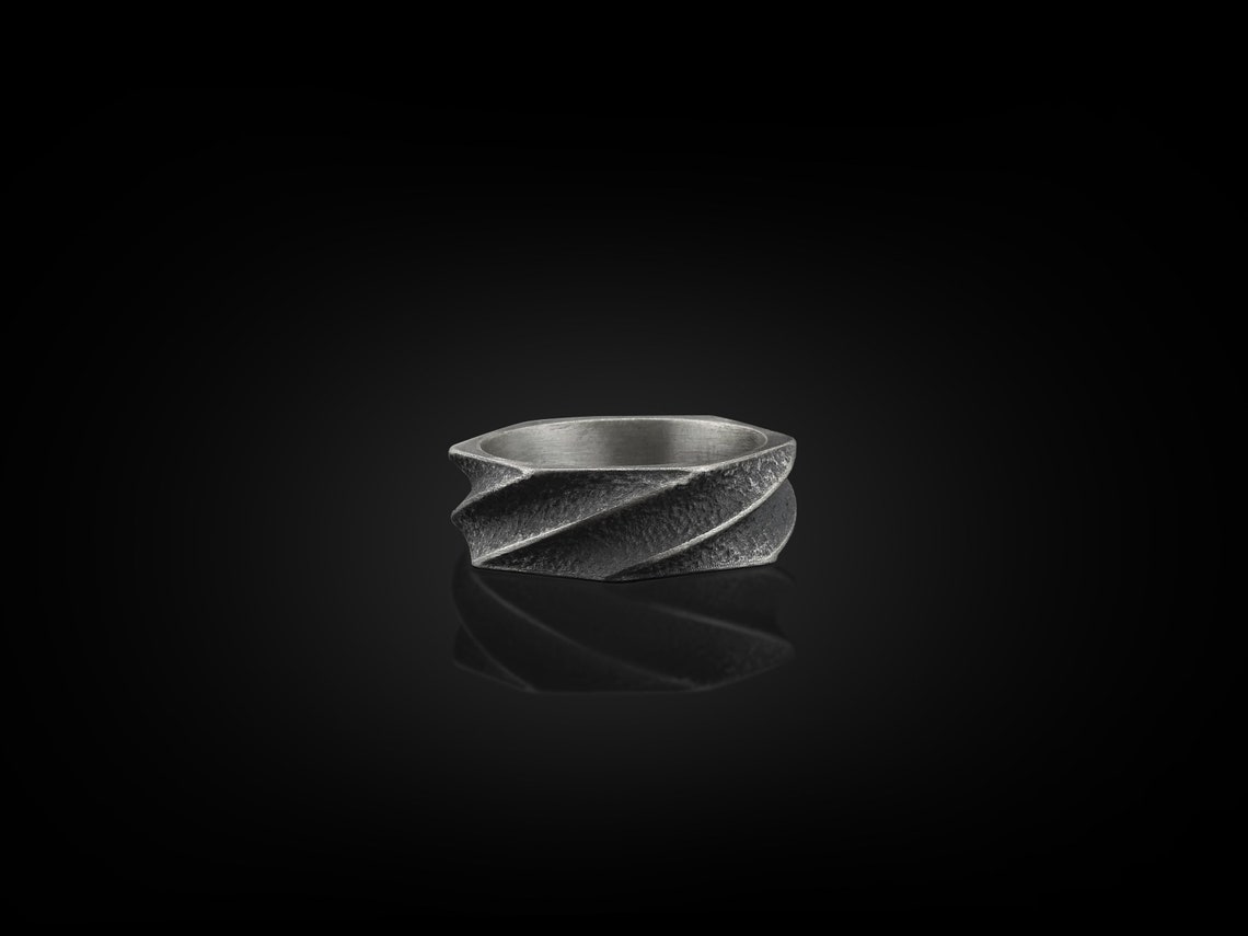 Six Sided Spiral Handmade Sterling Silver Men Ring Spiral | Etsy