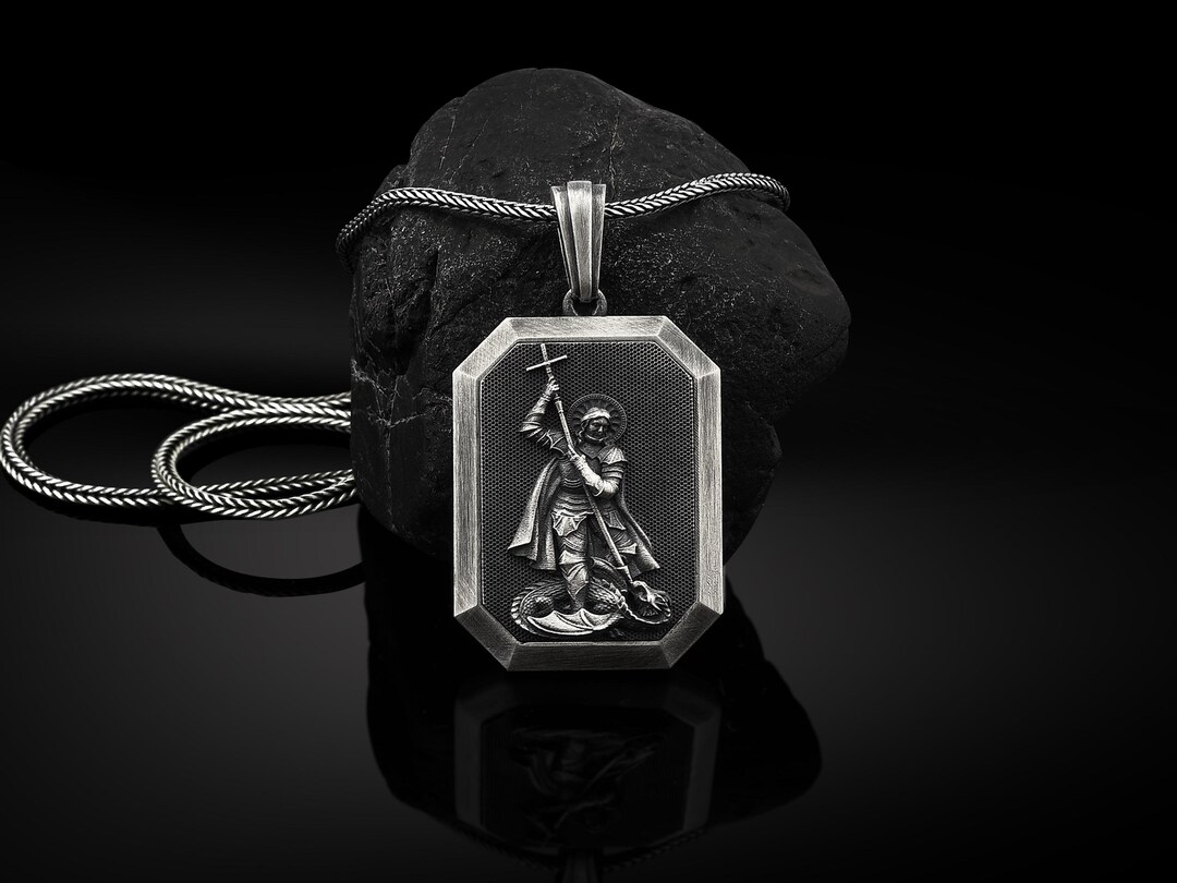 Personalized Saint George Men's Necklace, St George 925 Silver Unisex ...