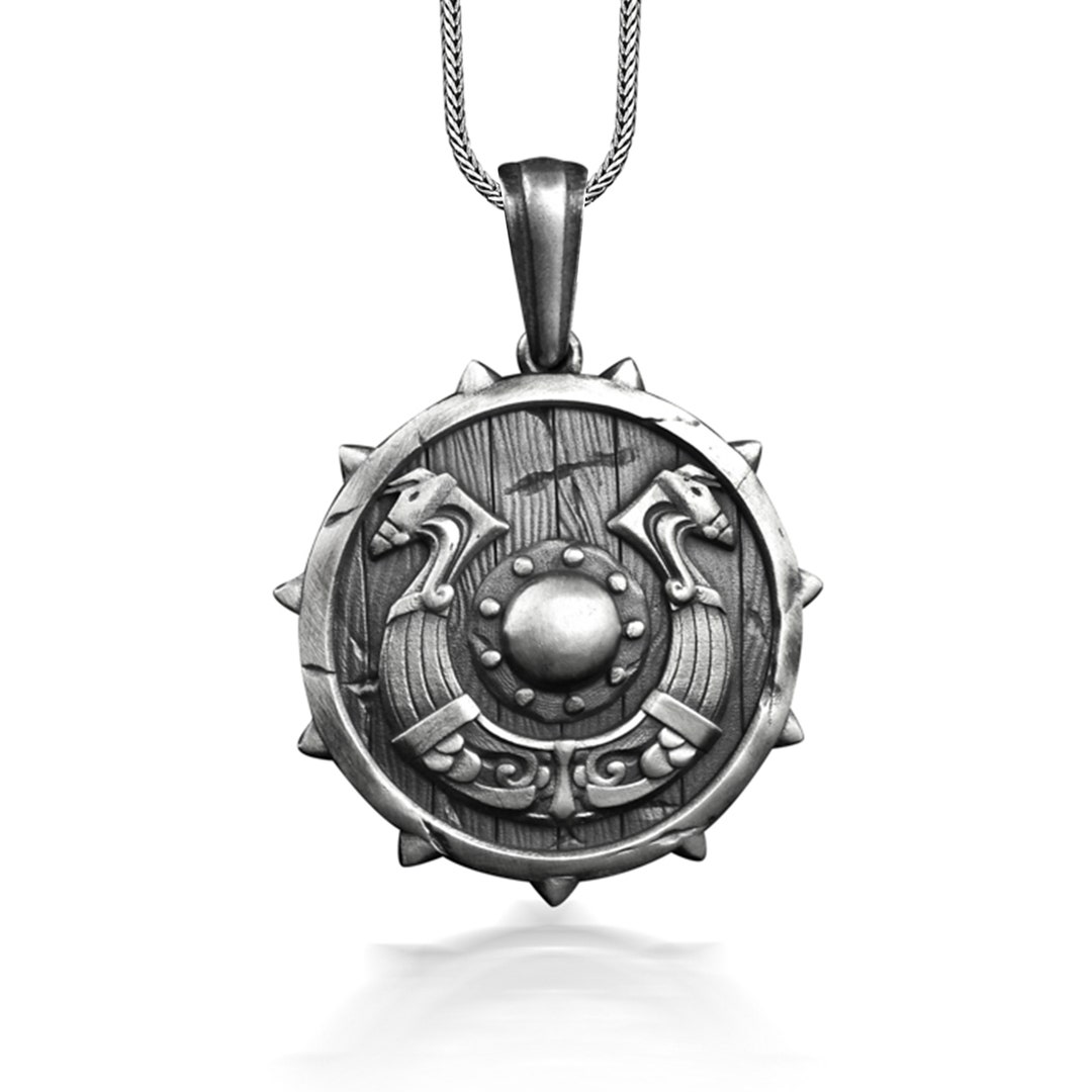 Viking Shield With Drekar Pendant Necklace, Viking Dragon Necklace for ...