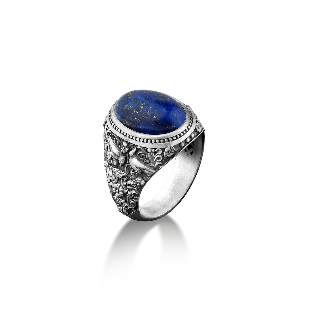 Nature Inspired Unique Men Ring With Lapis Lazuli, 925 Sterling Silver ...