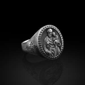Handmade Christan Saint Joseph Signet Ring for Men, Sterling Silver ...