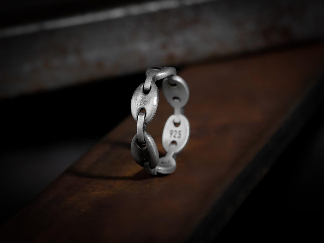 Mariner Chain Link 925 Silver Band Ring for Men or Women, Oxidized ...