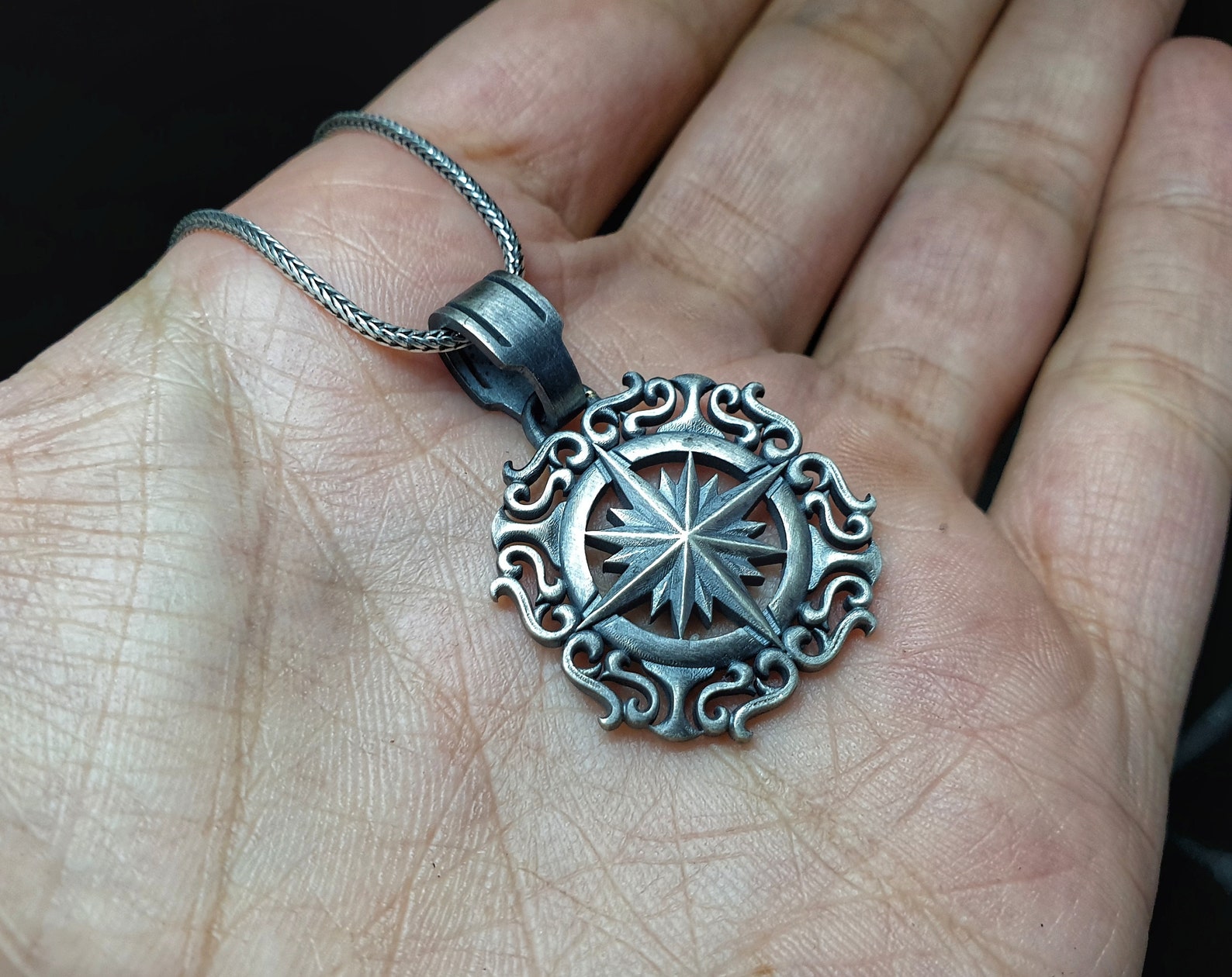 Mens Compass Necklace Silver Mens Necklace Small Compas | Etsy