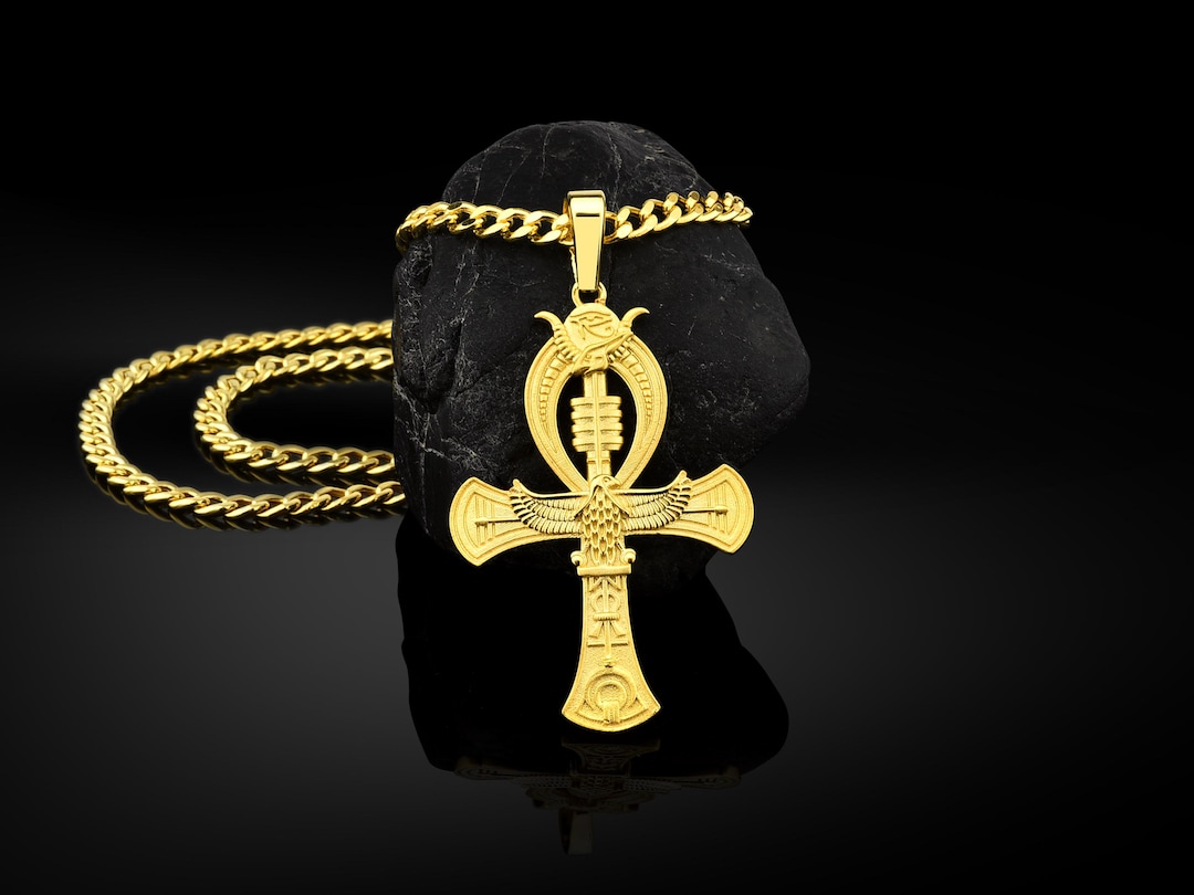 Custom Engraved 14k Gold Ankh Egyptian Men Necklace, 10k Egyptian Cross ...