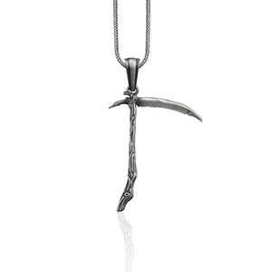 Scythe Pendant Silver Necklace, Unique Sickle Necklace, Sterling ...