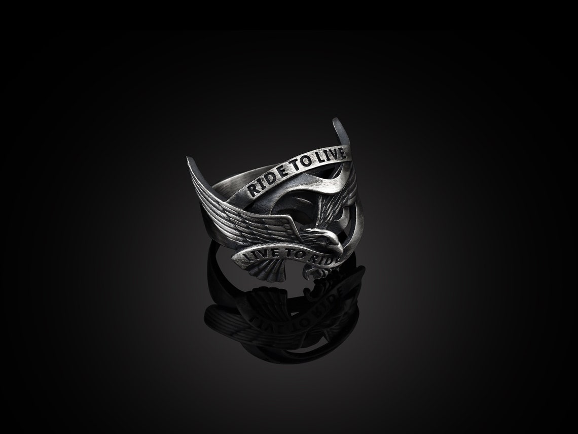Silver Eagle Men Ring Sterling Silver Falcon Rings Ride to | Etsy