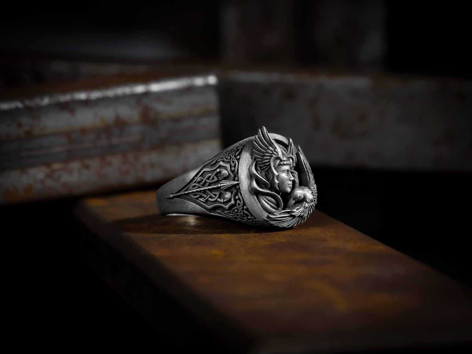 Sterling Silver Valkyrie Ring for Men in Sterling Silver, Goddess Freya ...