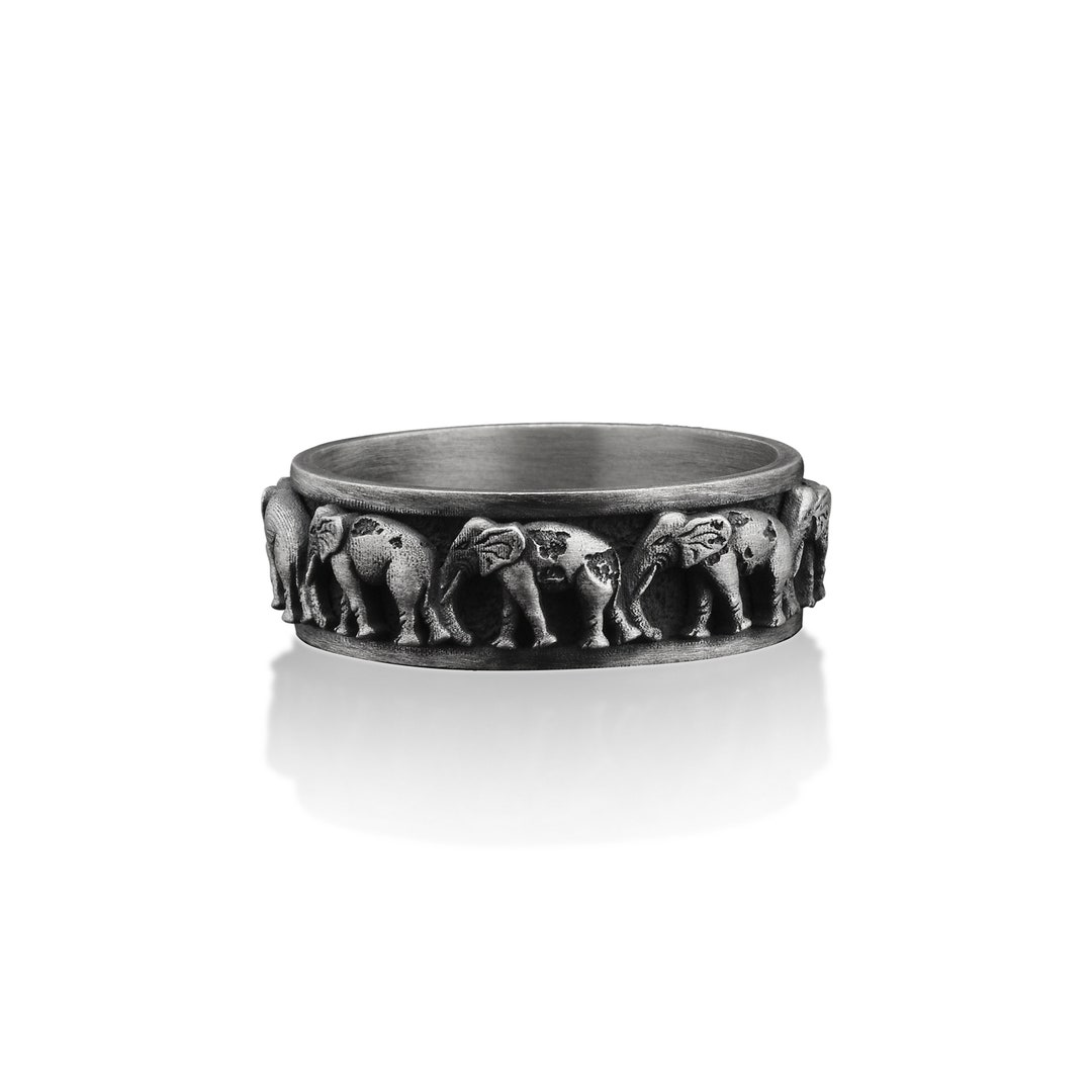 Elephants Handmade Sterling Silver Men Band Ring, Elegant Elephants ...