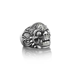 Barong God of Good Mens Ring in Silver, Balinese Mythology Gothic Ring ...