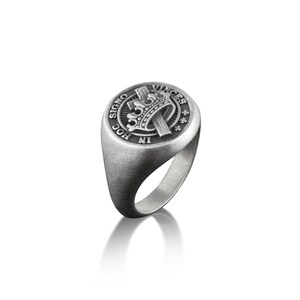 Cross Pinky Signet Ring in Silver, Knight Templar Christian Ring for ...
