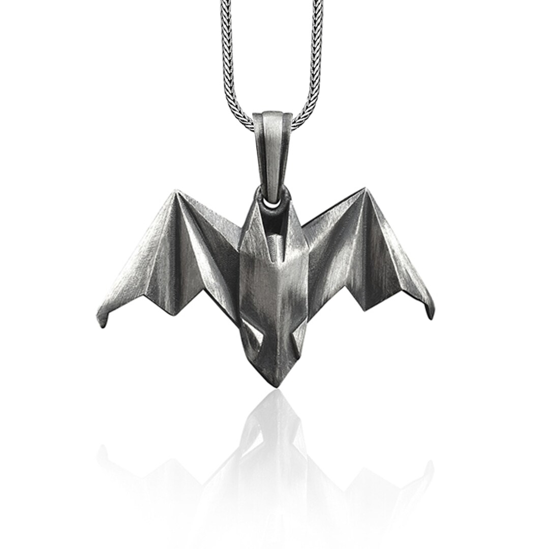 Bat Sterling Silver Origami Necklace 925 Silver Bird - Etsy