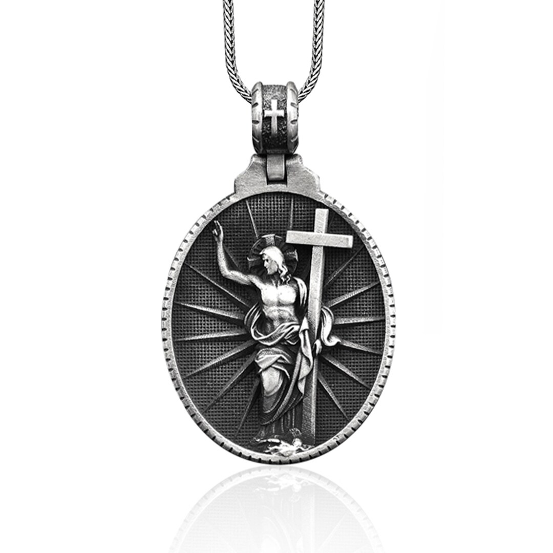 Sterling Silver Christ Risen Jesus Men Necklace, Christian Jesus ...