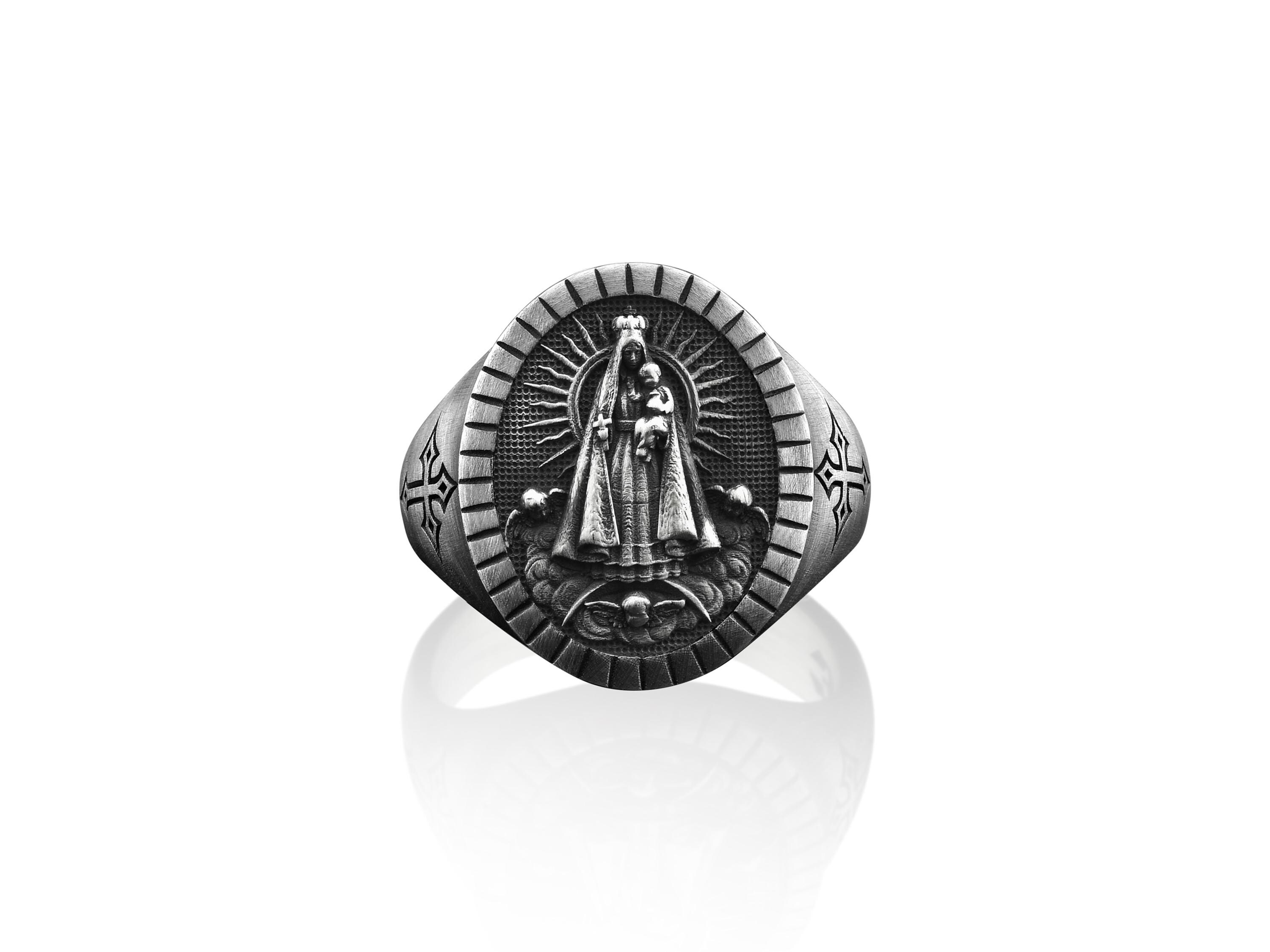 Virgen De La Caridad Del Cobre Ring for Men, Silver Virgin Mary Ring ...