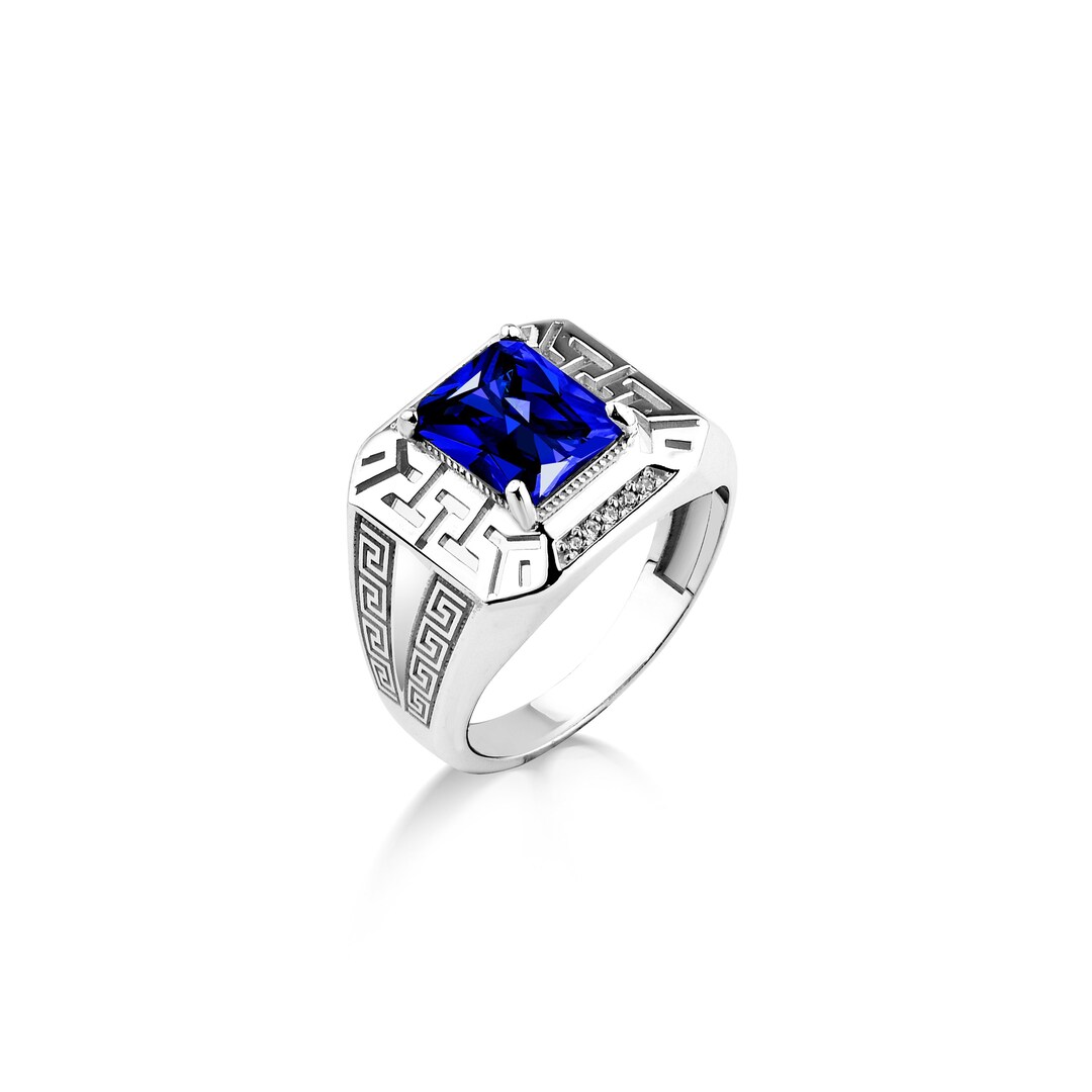 Minimalist Sapphire Stone Men Ring in Sterling Silver, Signet Greek ...
