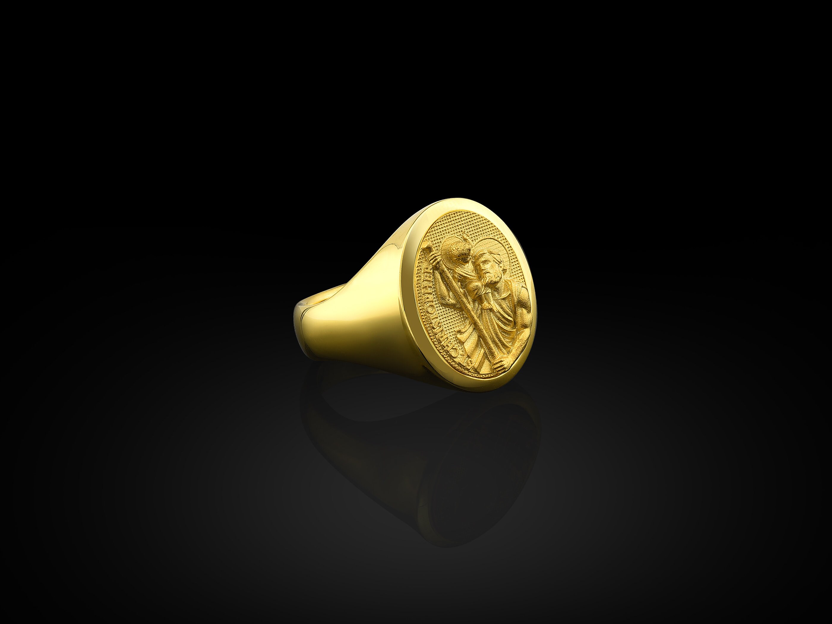 14K Gold Saint Christopher Signet Man Ring Catholic St | Etsy