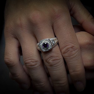 Square Cut Red Ruby Ring for Men in Silver, Big Red Ruby Stone 925 Silver Ring for Men, Cool ...