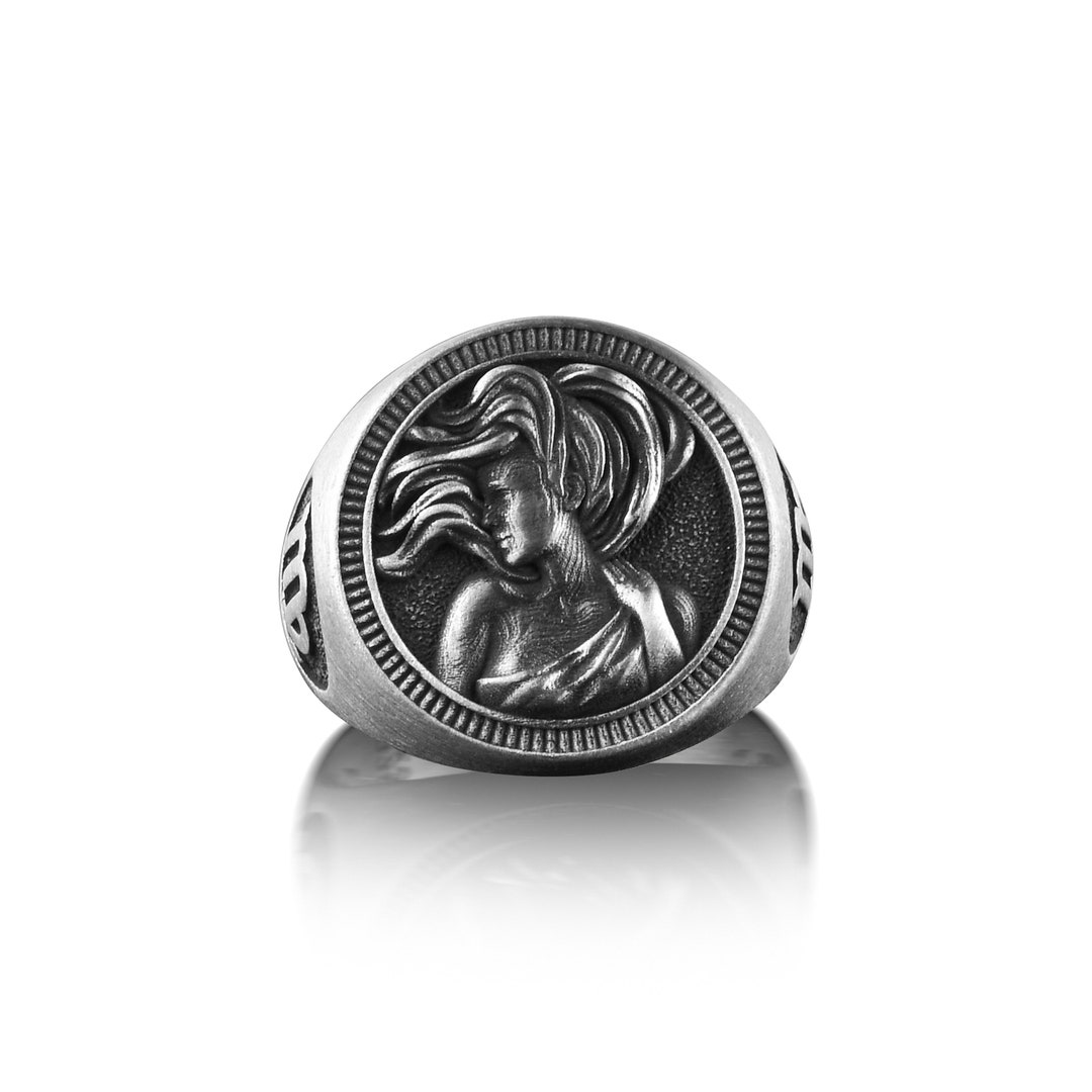 Virgo Zodiac Sign Mens Ring in Silver, Oxidized Zodiac Pinky Signet Ring for Men, Virgo Jewelry ...