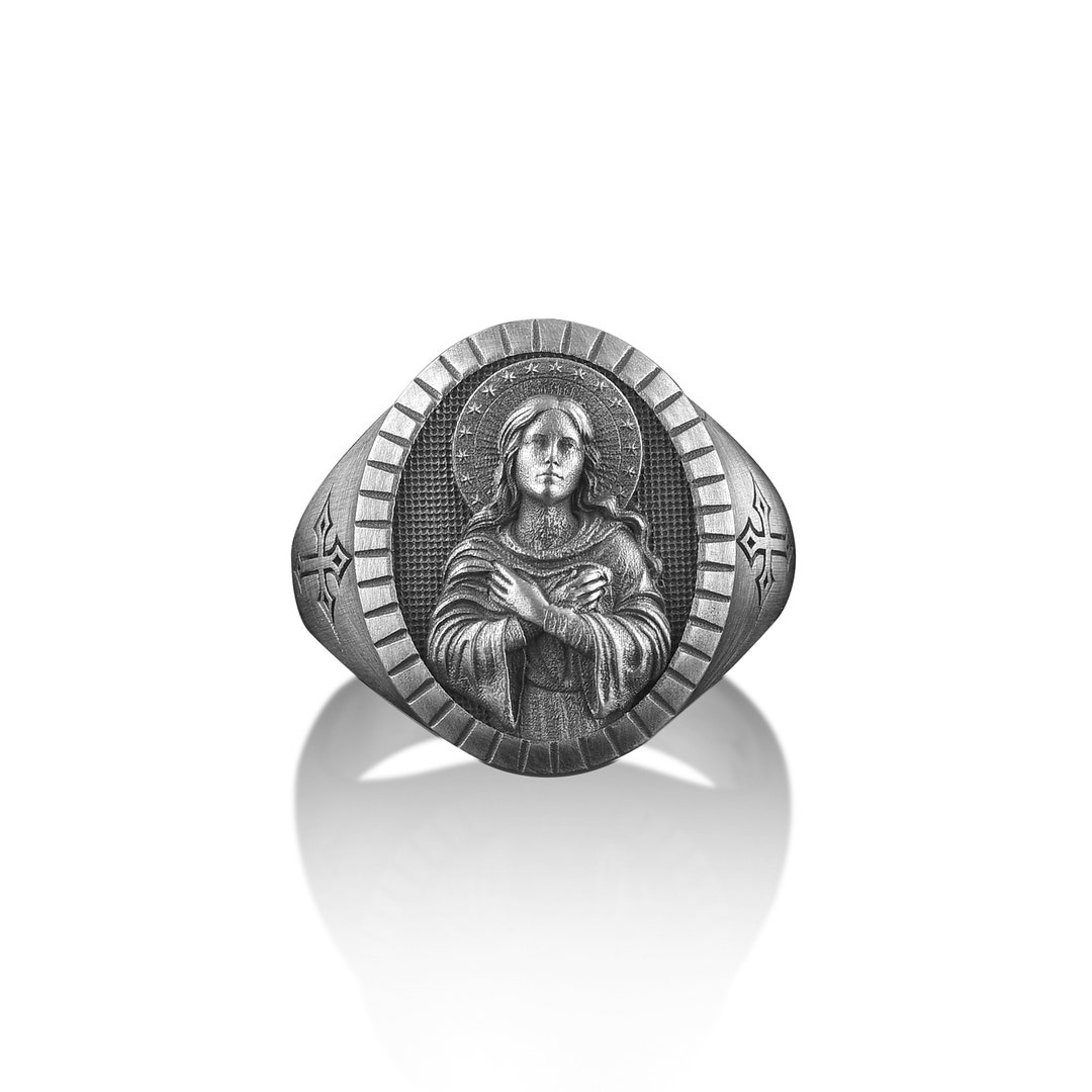 Immaculate Conception Virgin Mary Mens Signet Ring in 925 - Etsy