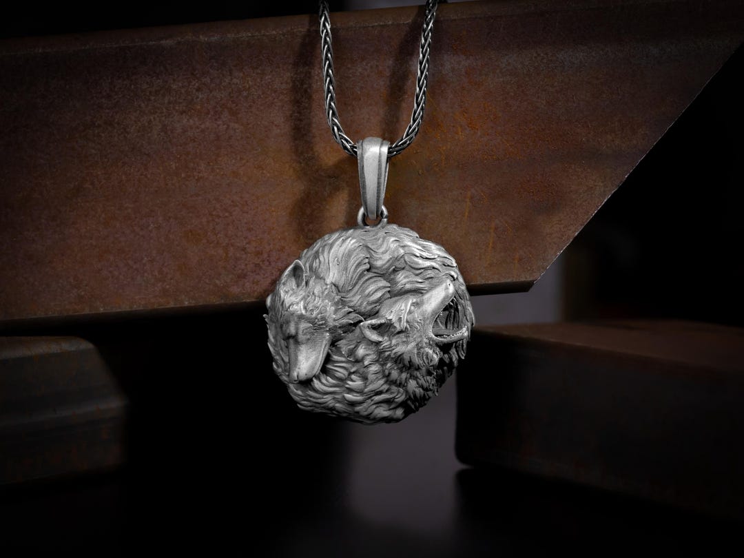 Silver Yin Yang Men Necklace, Twin Wolf 925 Sterling Silver Pendent ...