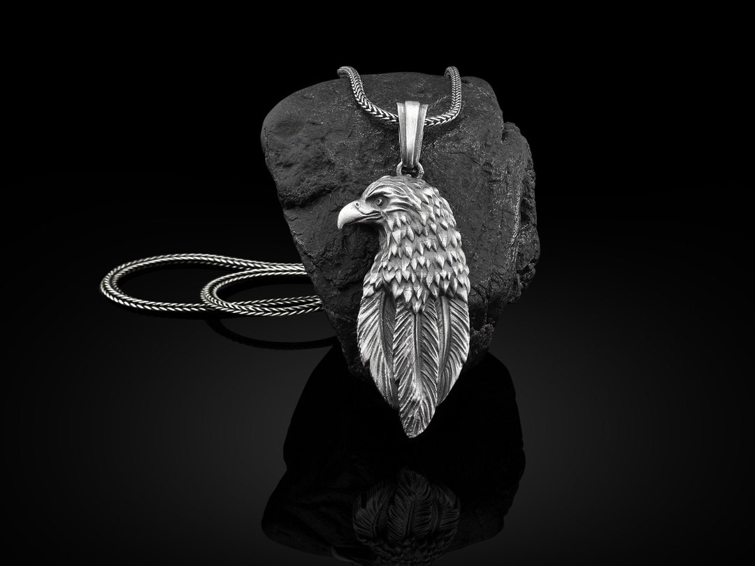 Eagle Feather Charm Necklace for Men in Sterling Silver Eagle - Etsy