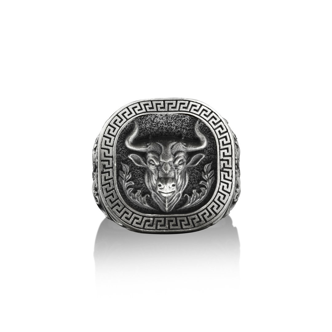 Taurus Bull 925 Silver Animal Ring, Sterling Silver Signet Ring, Zodiac ...