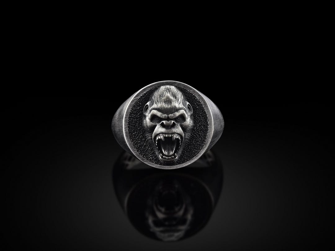 Wild Gorilla Signet Pinky Ring for Men Sterling Silver, Gorilla Pinky ...