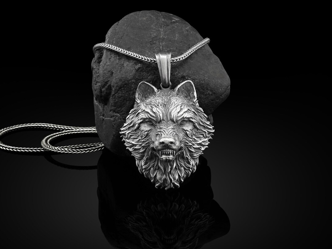 Angry Wolf Head Necklace for Men in Sterling Silver, Scandinavian ...