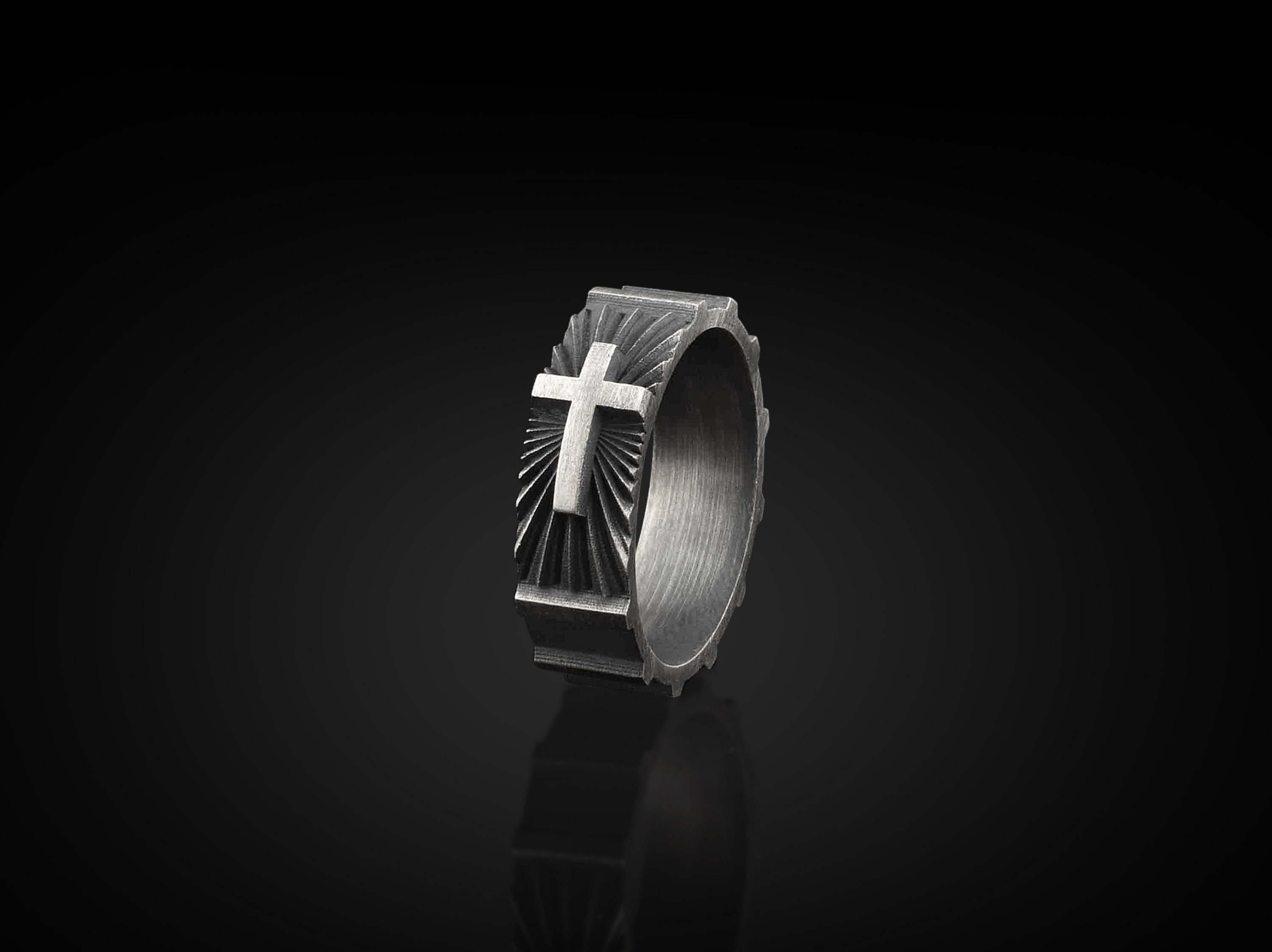 Cross Handmade Sterling Silver Men Band Ring Christian Cross - Etsy