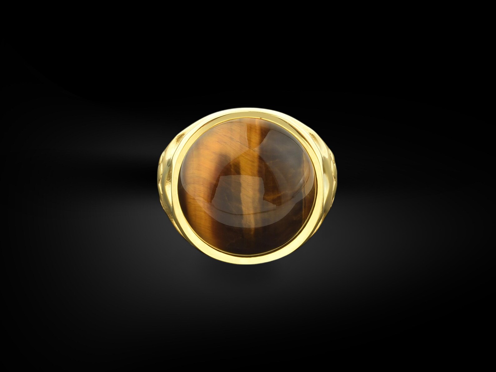 Wolf Paw With Tiger Eyes Stone Signet 14k Solid Gold Men Ring, Engraved ...