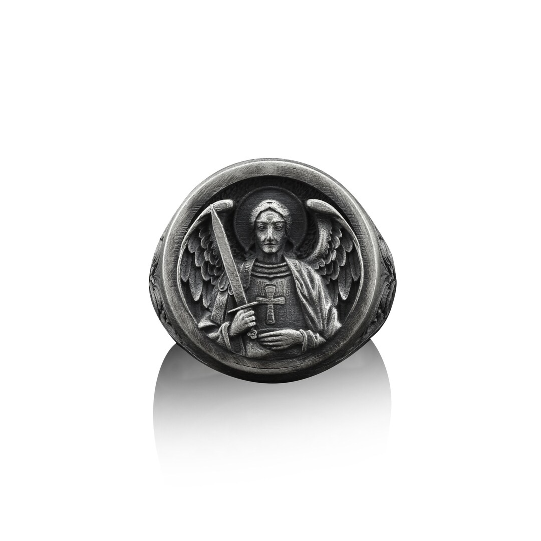 St Michael the Archangel Handmade Sterling Silver Ring for Mens, Saint ...